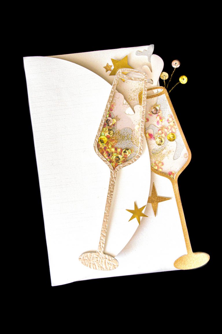 "Pop the Champagne" Cheers SVG Shaker Card - Gilded Stork