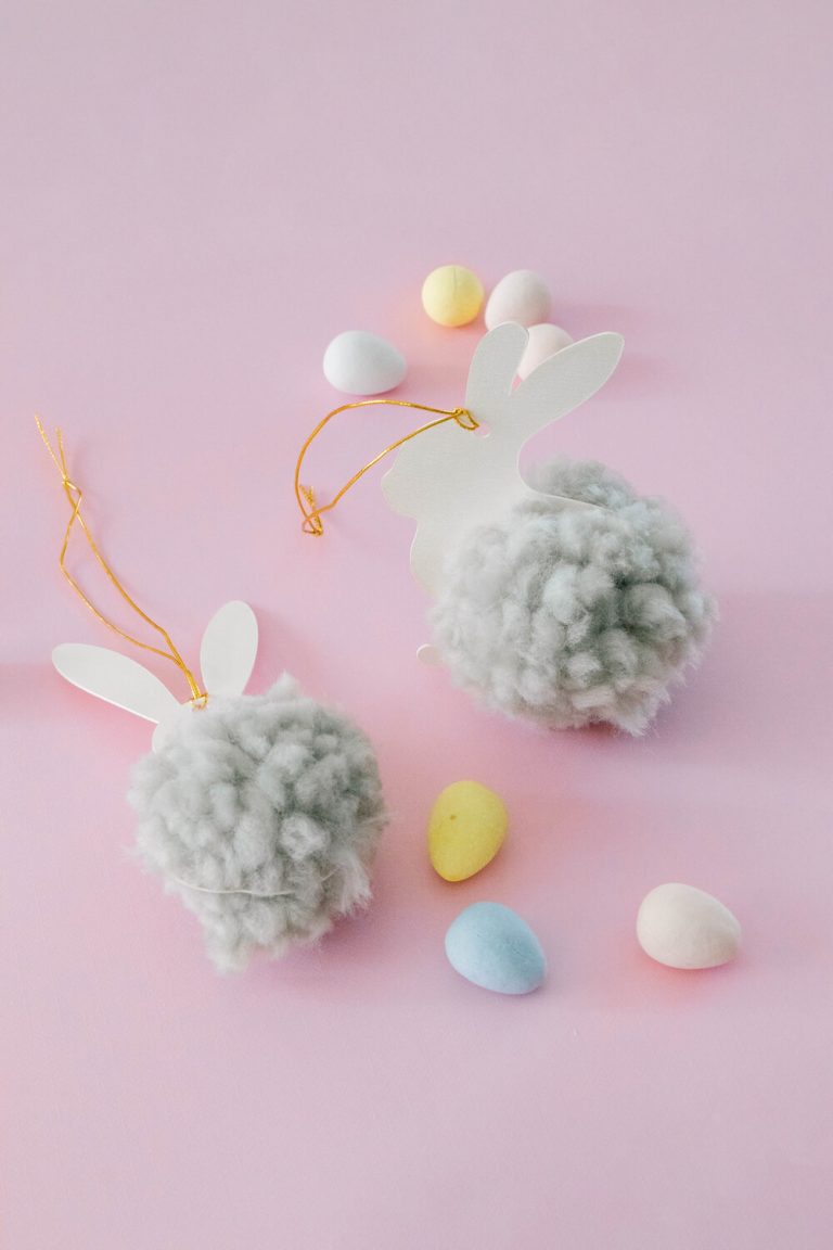 Easter Bunny Gift Tags with DIY Pom Poms - Gilded Stork
