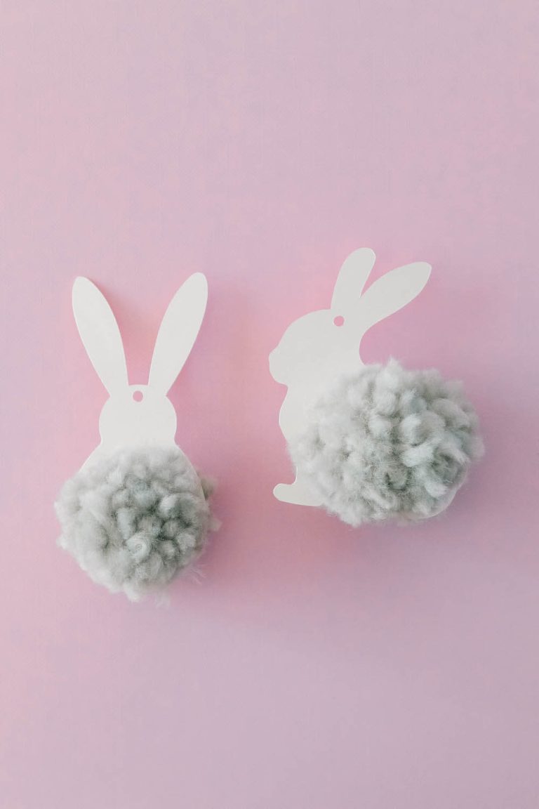 Easter Bunny Gift Tags with DIY Pom Poms - Gilded Stork